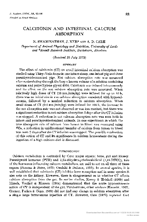 (PDF) Calcitonin and Intestinal Calcium Absorption | Ramasamyiyer ...