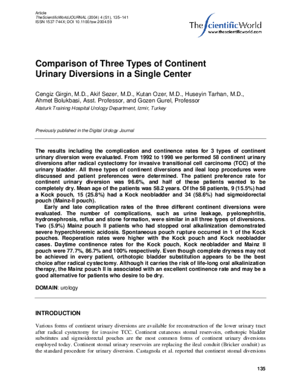 (PDF) Comparison of Three Types of Continent Urinary Diversions in a ...