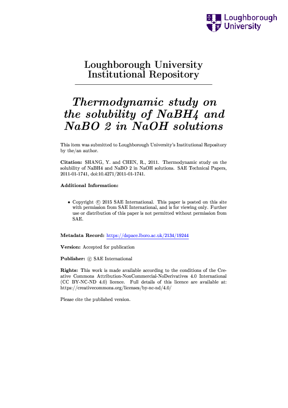 (PDF) Thermodynamic Study on the Solubility of NaBH 4 and NaBO 2 in ...