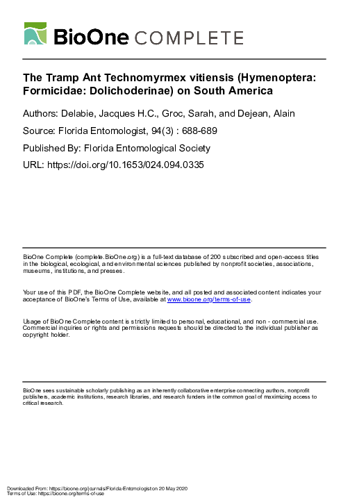 (PDF) The Tramp Ant Technomyrmex vitiensis (Hymenoptera: Formicidae ...