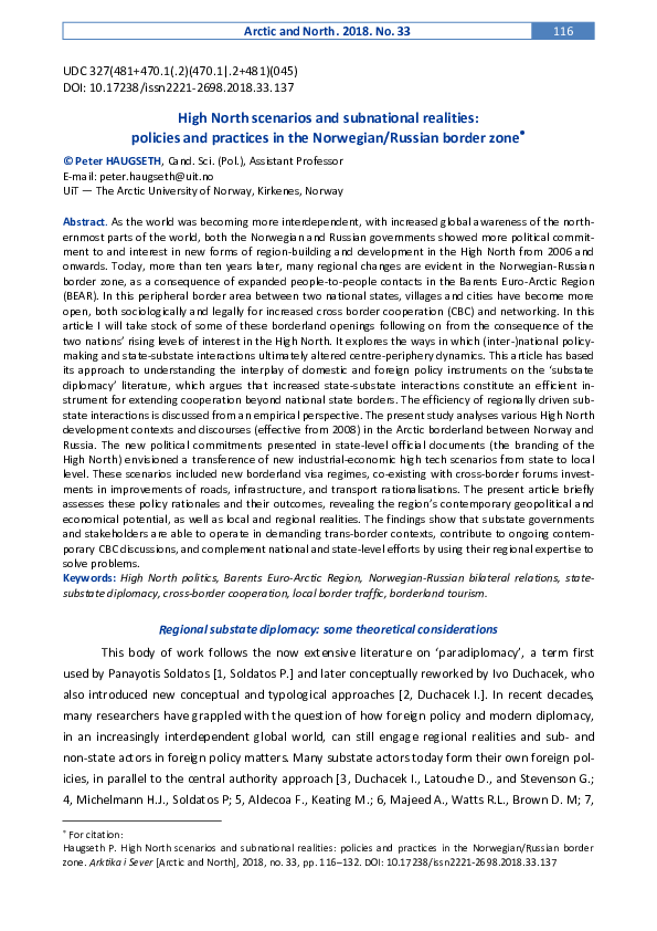 (PDF) High North scenarios and subnational realities: policies and ...