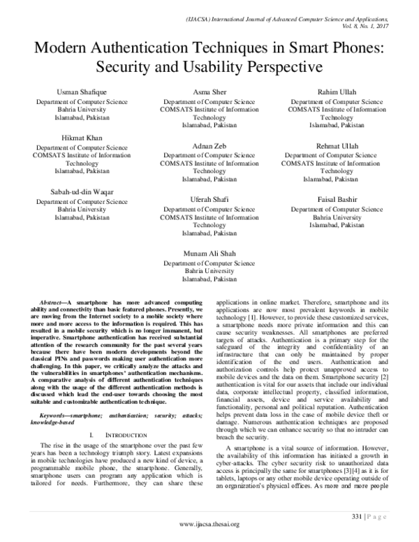(PDF) Modern Authentication Techniques in Smart Phones: Security and ...