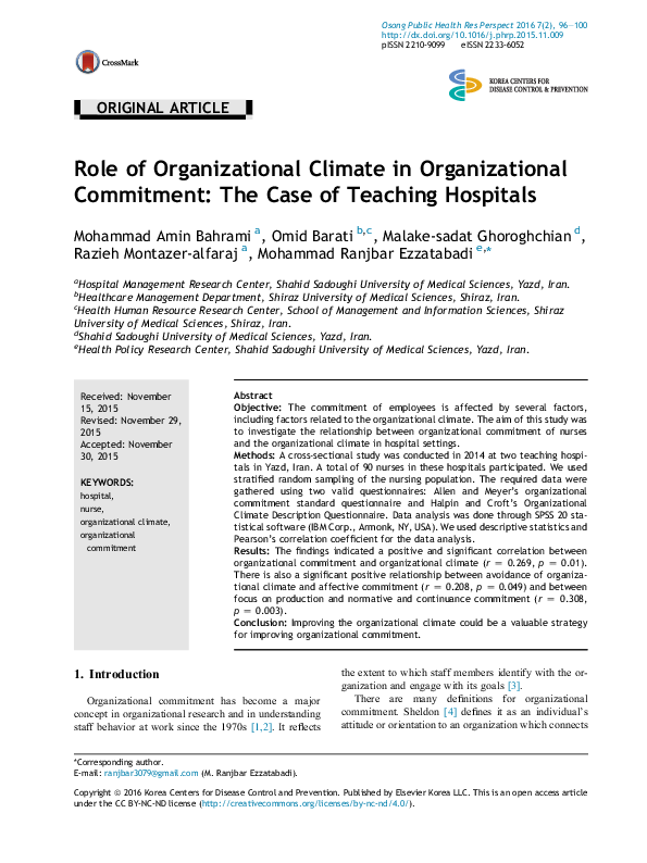 (PDF) Role of Organizational Climate in Organizational Commitment: The ...