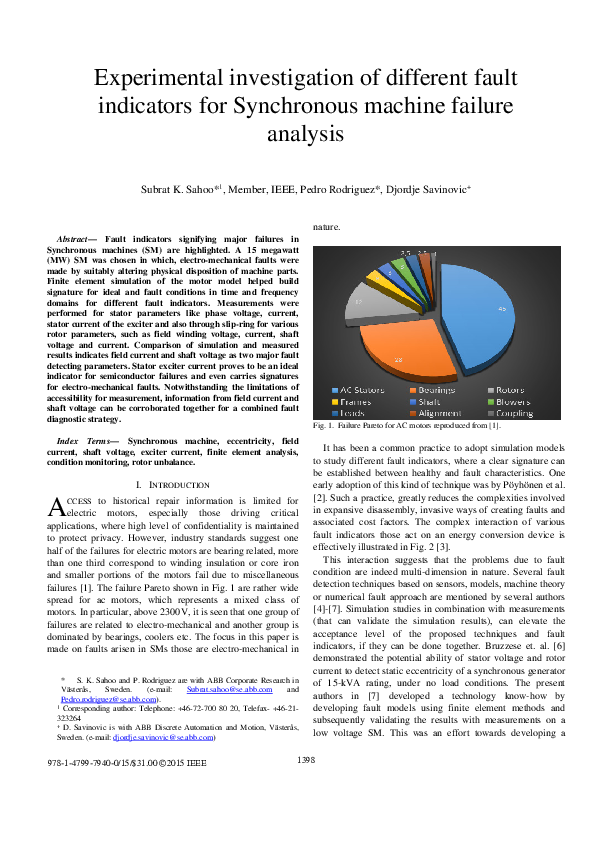 (PDF) Experimental investigation of different fault indicators for synchronous machine failure ...