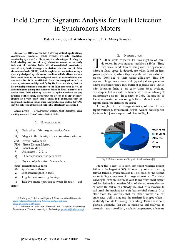 Pdf Field Current Signature Analysis For Fault Detection In