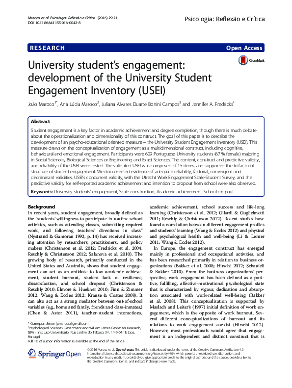 (PDF) University student’s engagement: development of the University ...