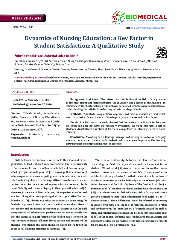 (PDF) Dynamics of Nursing Education; a Key Factor in Student Satisfaction: A Qualitative Study