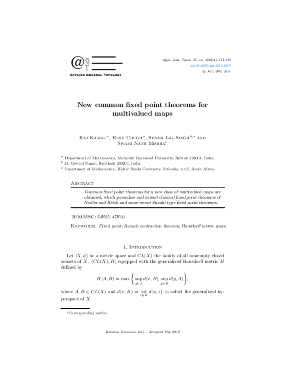 (PDF) New common fixed point theorems for multivalued maps