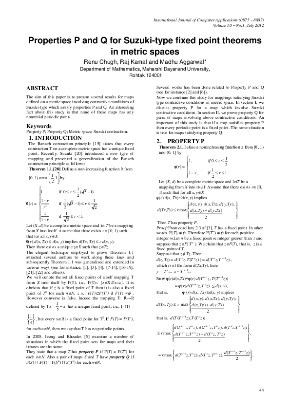 Pdf Properties P And Q For Suzuki Type Fixed Point Theorems In Metric
