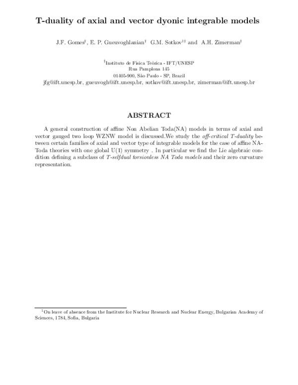 (PDF) T-duality of axial and vector dyonic integrable models