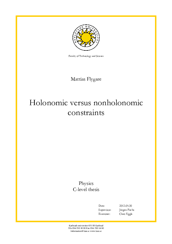 (PDF) Holonomic versus nonholonomic constraints