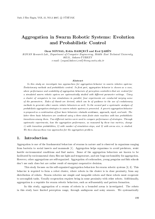 (PDF) Aggregation in swarm robotic systems: Evolution and probabilistic control