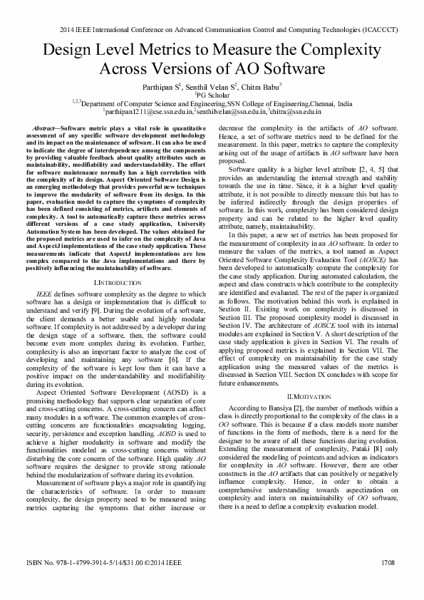 (PDF) Metrics for Complexity in AO Software