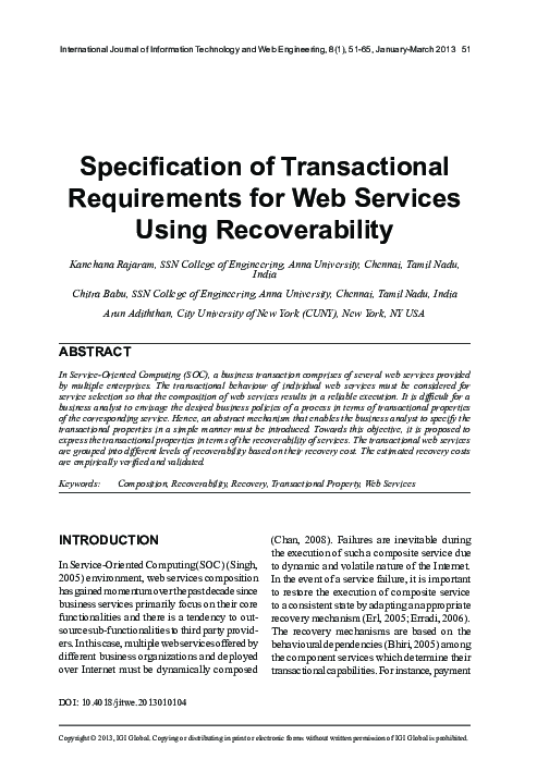 (PDF) Specification of Transactional Requirements for Web Services using Recoverability