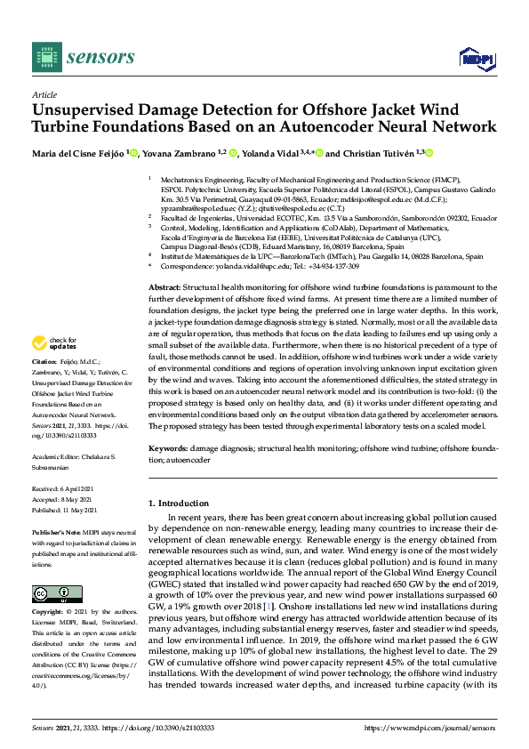 (PDF) Unsupervised Damage Detection for Offshore Jacket Wind Turbine Foundations Based on an ...