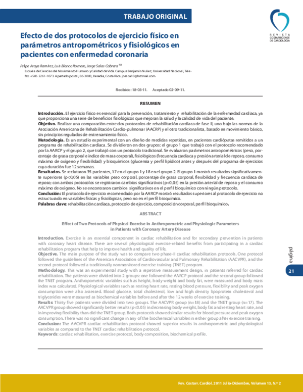 (PDF) Efecto de dos protocolos de ejercicio físico en parámetros antropométricos y fisiológicos ...