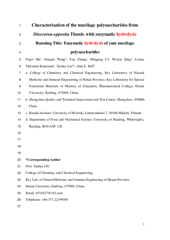 (PDF) Characterisation of the mucilage polysaccharides from Dioscorea ...