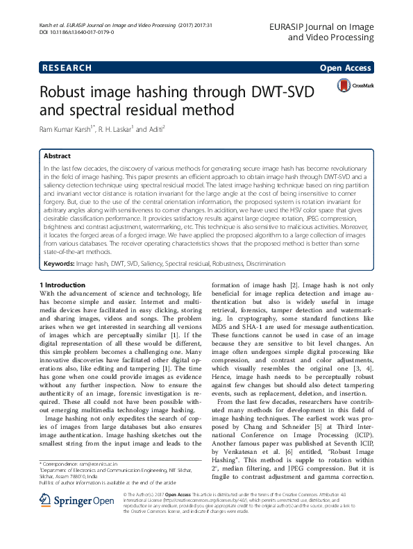 (PDF) Robust image hashing through DWT-SVD and spectral residual method
