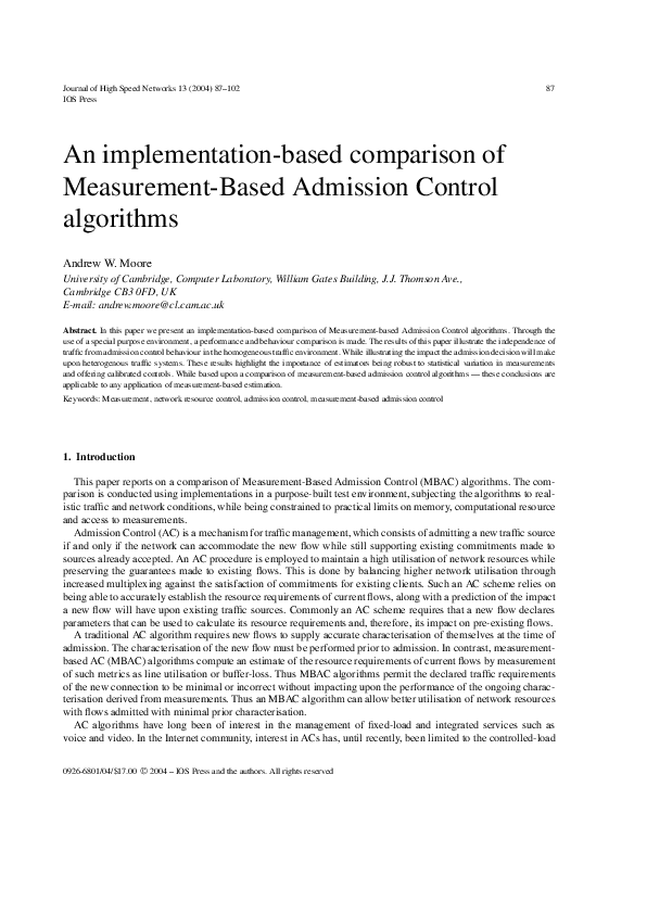 Pdf An Implementation Based Comparison Of Measurement Based Admission Control Algorithms