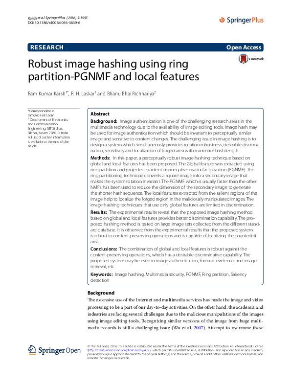 (PDF) Robust image hashing using ring partition-PGNMF and local features