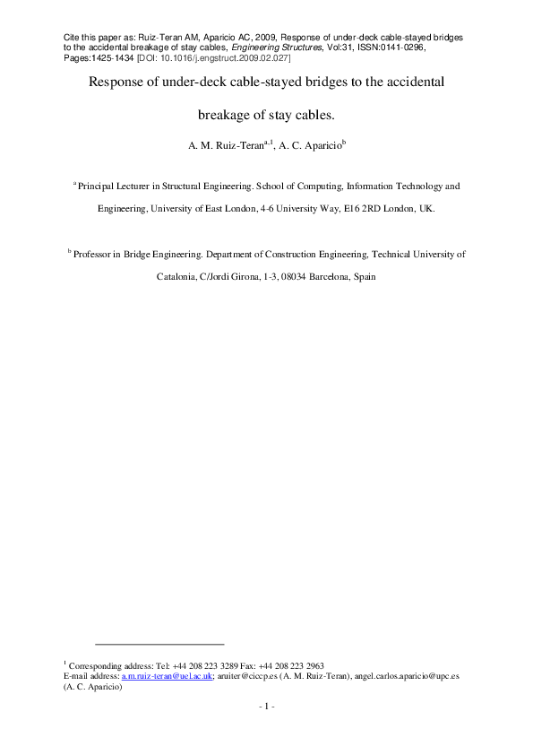 (PDF) Response of under-deck cable-stayed bridges to the accidental breakage of stay cables