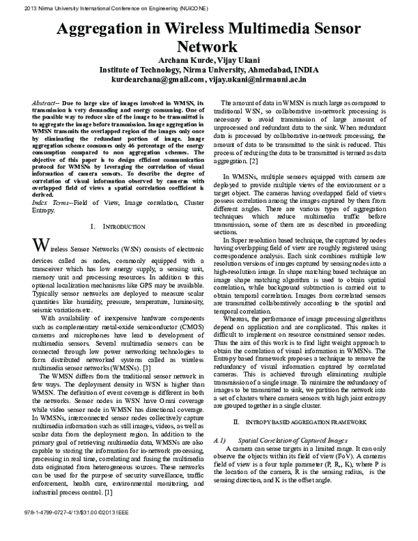(PDF) Aggregation in wireless multimedia sensor network | Vijay Ukani - Academia.edu