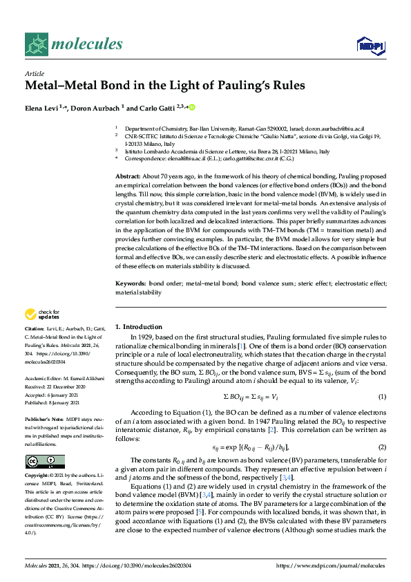(PDF) Metal–Metal Bond in the Light of Pauling’s Rules