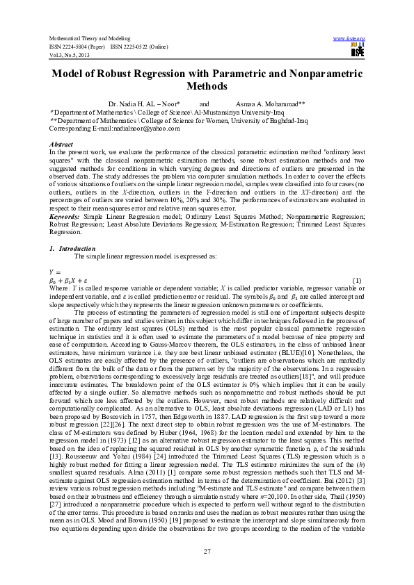 (PDF) Model of Robust Regression with Parametric and Nonparametric Methods