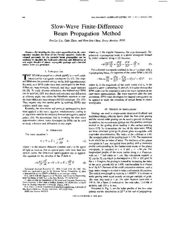 Pdf Slow Wave Finite Difference Beam Propagation Method