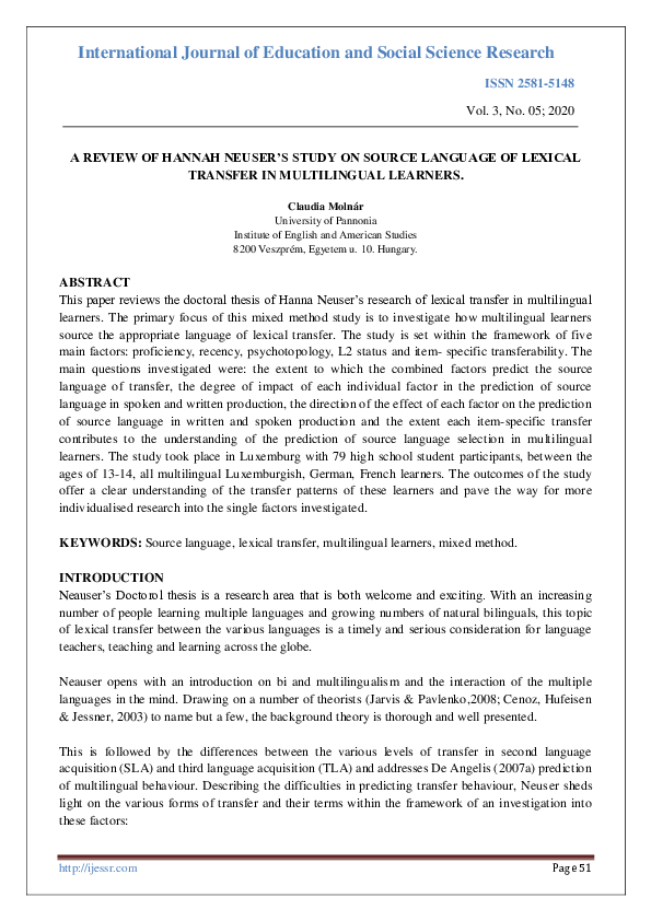 (PDF) A Review of Hannah Neuser’s Study on Source Language of Lexical ...