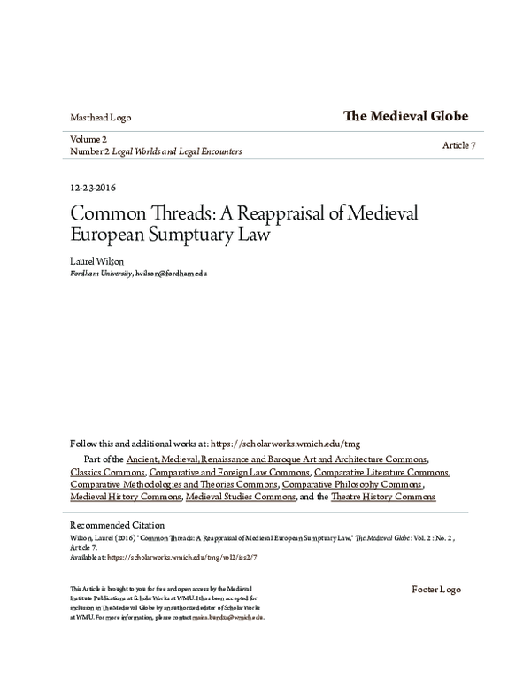 (PDF) Common Threads: A Reappraisal of Medieval European Sumptuary Law