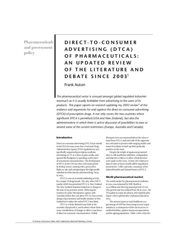 (PDF) Direct-To-Consumer Advertising (Dtca) of Pharmaceuticals: An ...