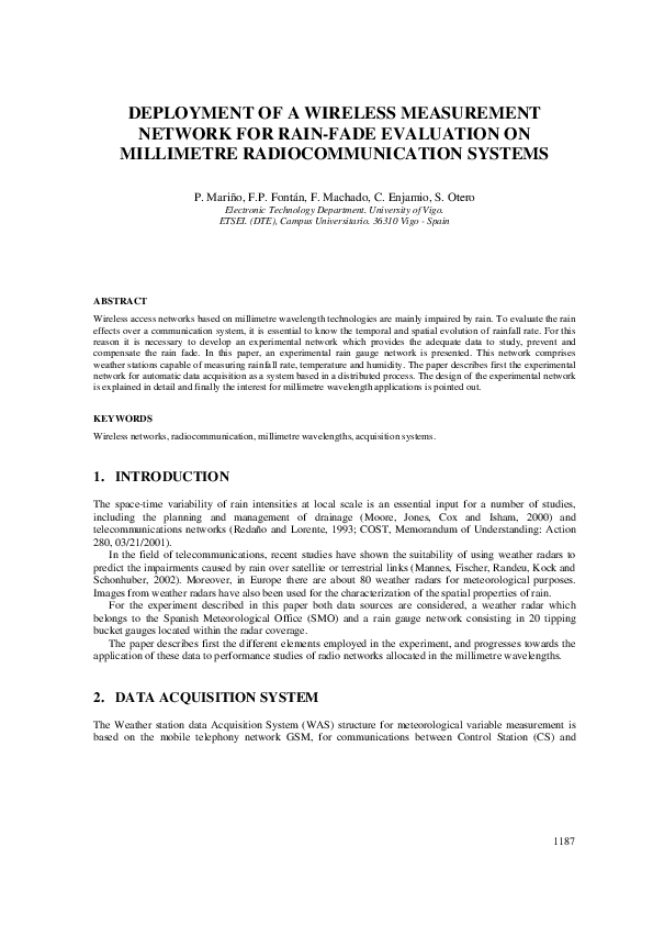 (PDF) Deployment of a wireless measurement network for rain-fade ...