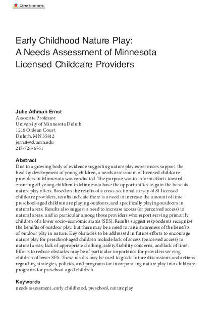 (PDF) Early Childhood Nature Play: A Needs Assessment of Minnesota ...