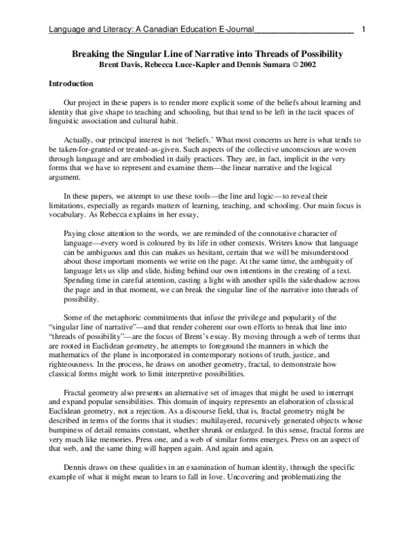 (PDF) Breaking the singular line of narrative into threads of possibility