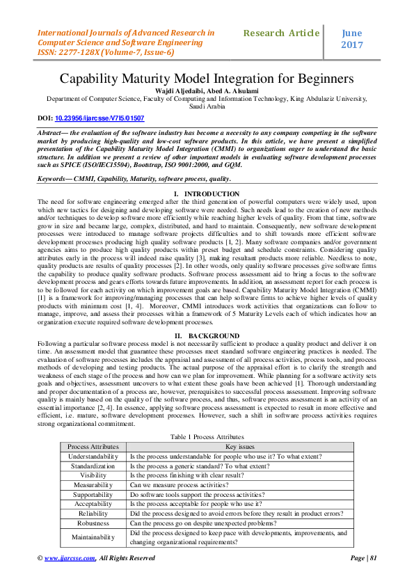(PDF) Capability Maturity Model Integration for Beginners