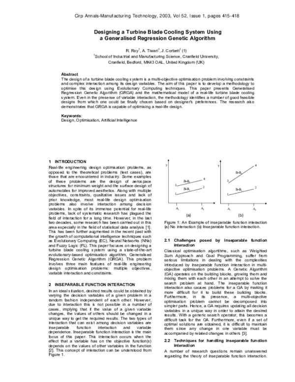 Pdf Designing A Turbine Blade Cooling System Using A Generalised Regression Genetic Algorithm