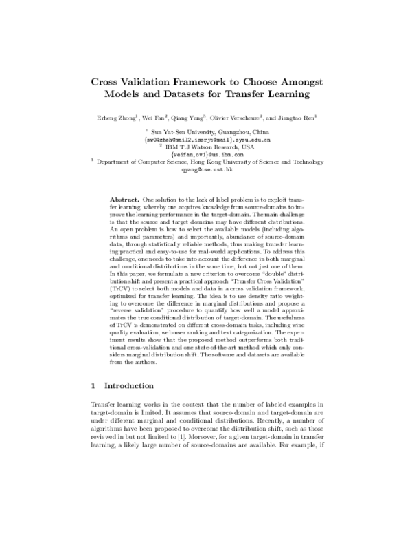Pdf Cross Validation Framework To Choose Amongst Models And Datasets