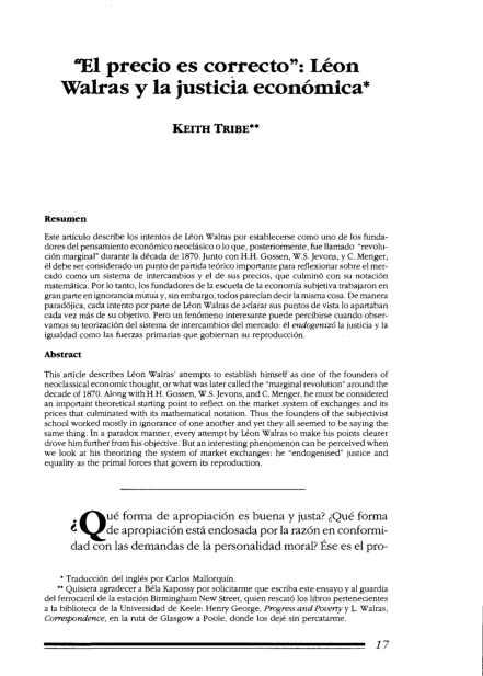 (PDF) “El precio es correcto”: Léon Walras y la justicia económica ...