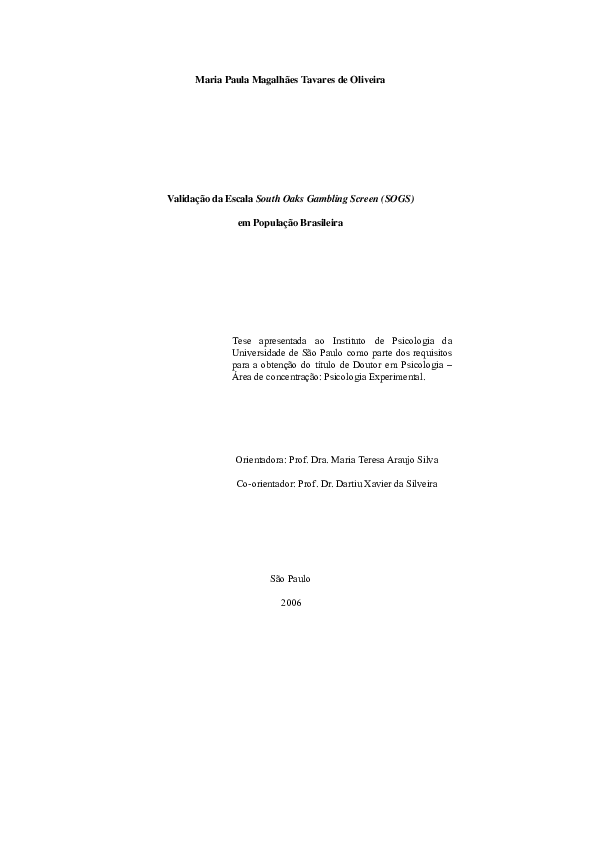 (PDF) Validação da escala South Oaks Gambling Screen em população ...