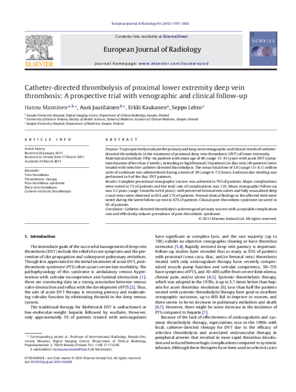 (PDF) Catheter-directed thrombolysis of proximal lower extremity deep vein thrombosis: A ...