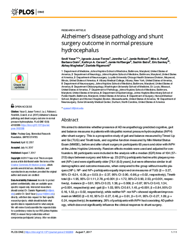 (PDF) Alzheimer’s disease pathology and shunt surgery outcome in normal ...