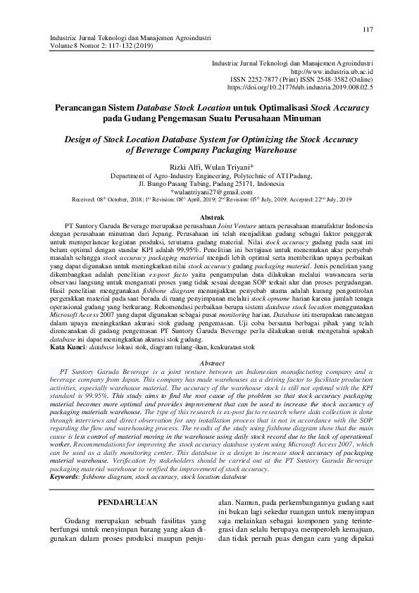 (PDF) Perancangan Sistem Database Stock Location untuk Optimalisasi ...