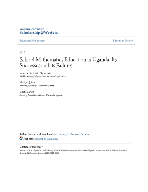 (PDF) School mathematics education in Uganda: Its successes and its ...