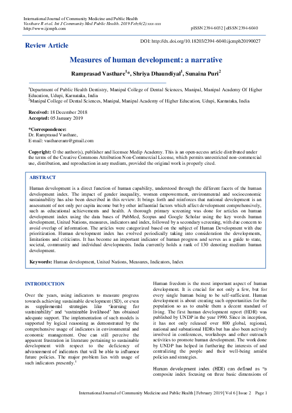 (PDF) Measures of human development: a narrative