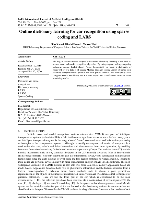 (PDF) Online dictionary learning for car recognition using sparse ...