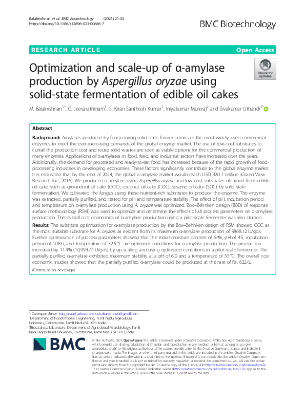 (PDF) Optimization and scale-up of α-amylase production by Aspergillus oryzae using solid-state ...
