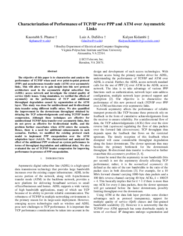 (PDF) Characterization of performance of TCP/IP over PPP and ATM over asymmetric links