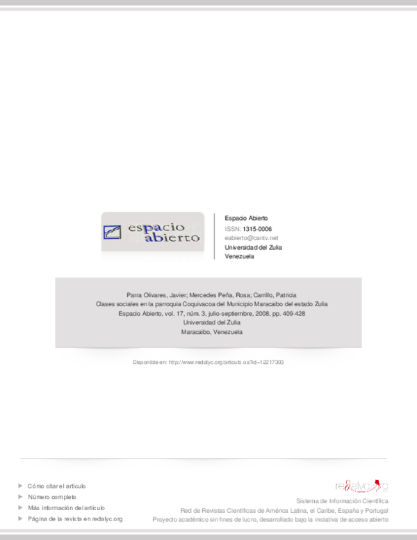 (PDF) Clases sociales en la parroquia Coquivacoa del Municipio ...