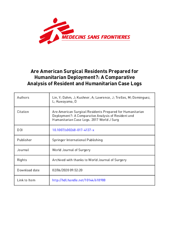 (PDF) Are American Surgical Residents Prepared for Humanitarian ...
